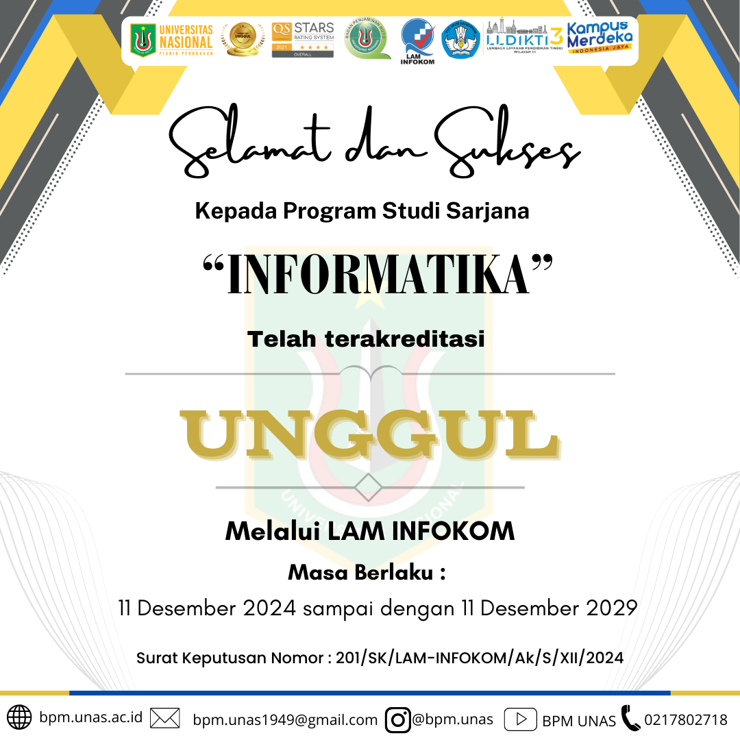 Selamat Kepada Program Studi Sarjana Informatika – Badan Penjaminan Mutu – Universitas Nasional