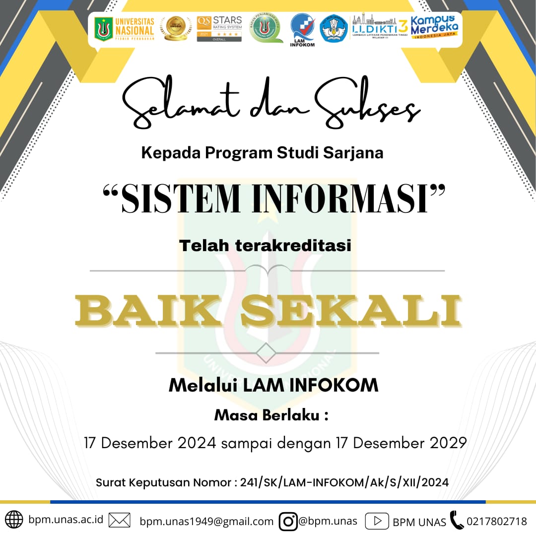 Selamat Kepada Program Studi Sarjana Sistem Informasi – Badan Penjaminan Mutu – Universitas Nasional