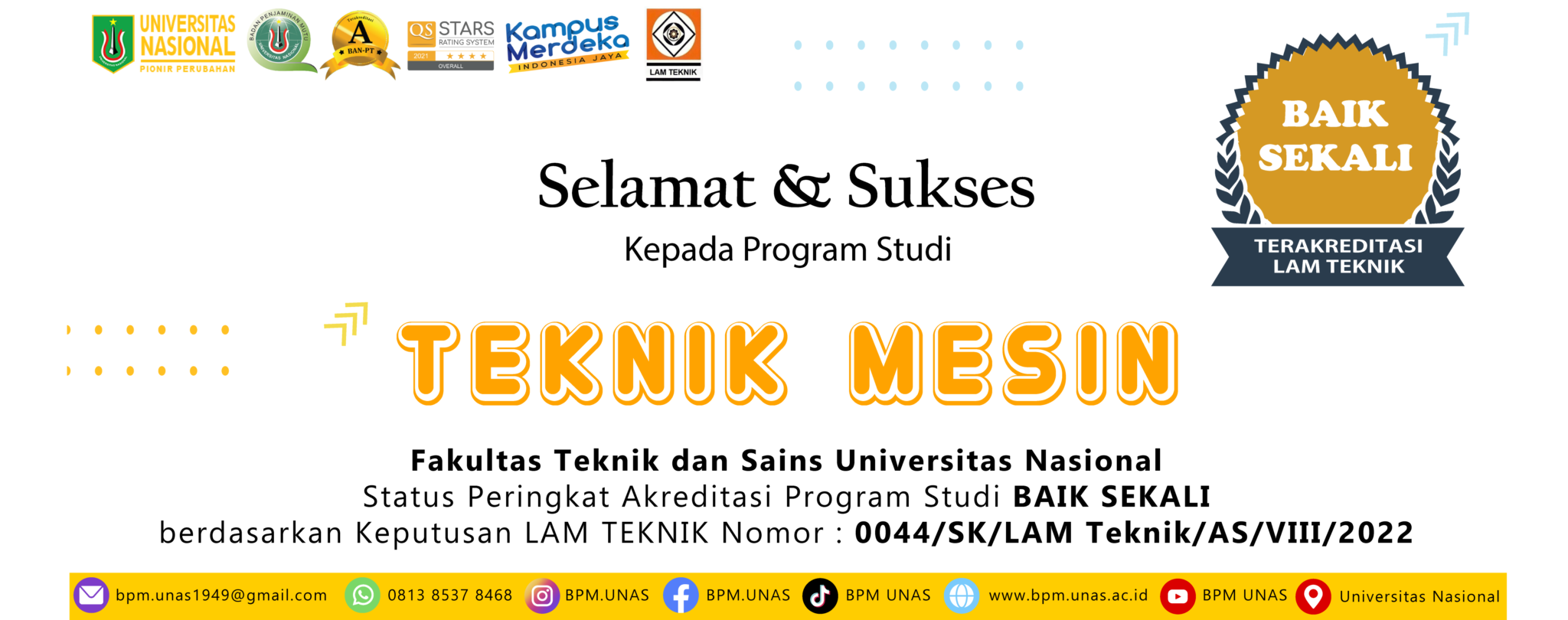 Selamat & Sukses Kepada Program Studi Teknik Mesin – Badan Penjaminan Mutu – Universitas Nasional